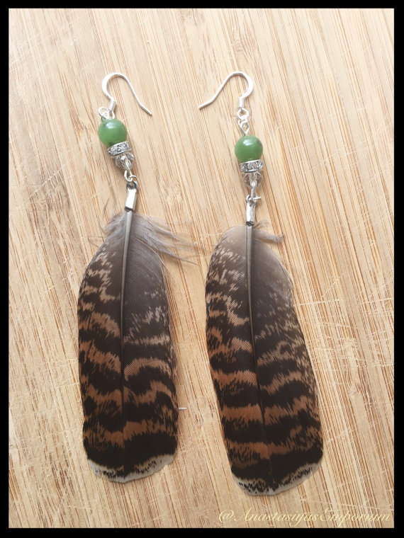 Ruffled Grouse Feather Earrings with Jade – Jewelry Making Journal